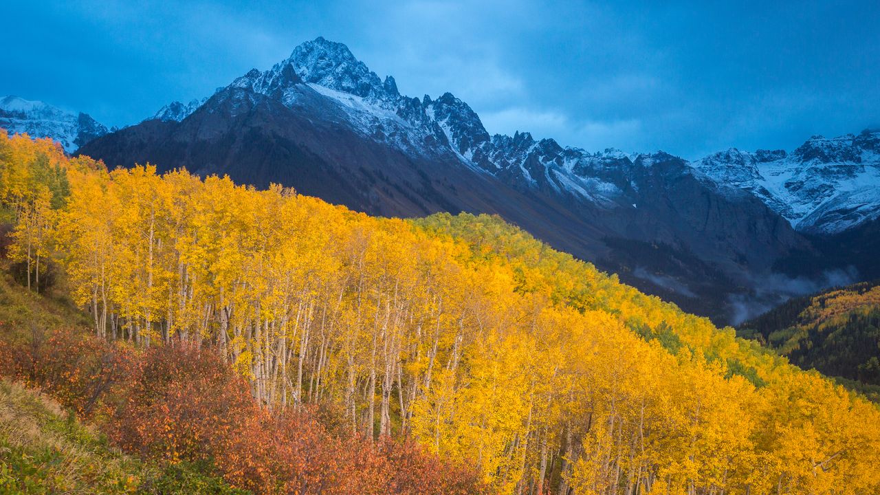 Autumn colours below Mount Sneffels near Ridgway, Colorado, United ...