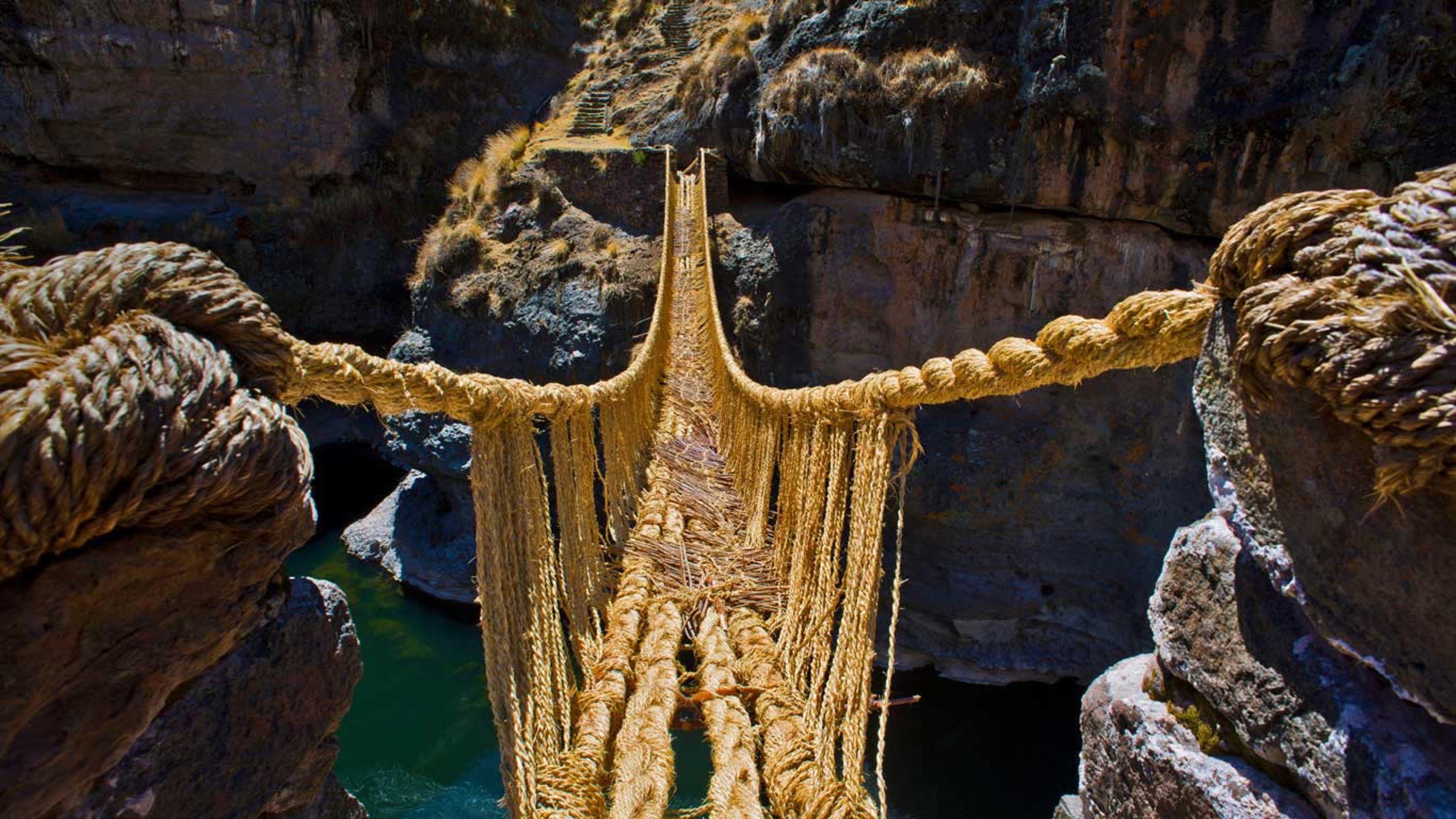Q’iswa Chaka rope bridge over the Apurímac River, Peru - Bing Gallery