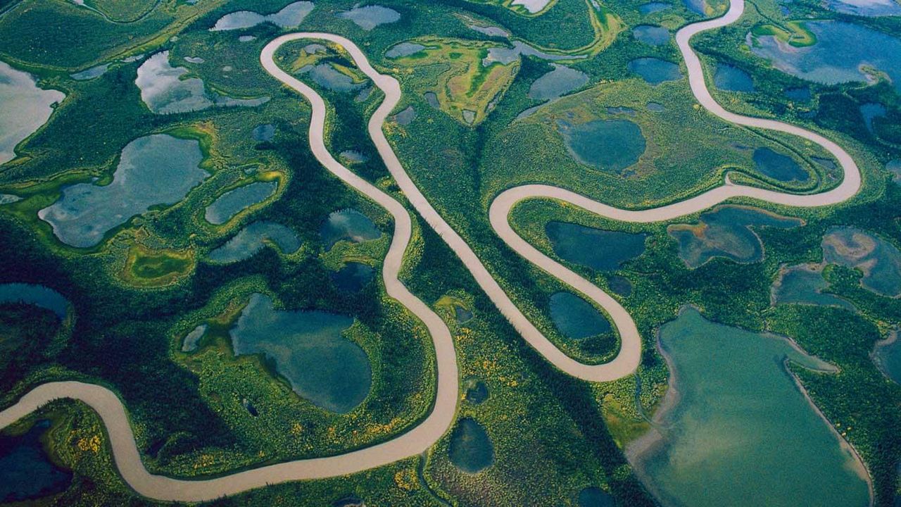 Aerial of Mackenzie River delta, Northwest Territories, Canada - Bing ...