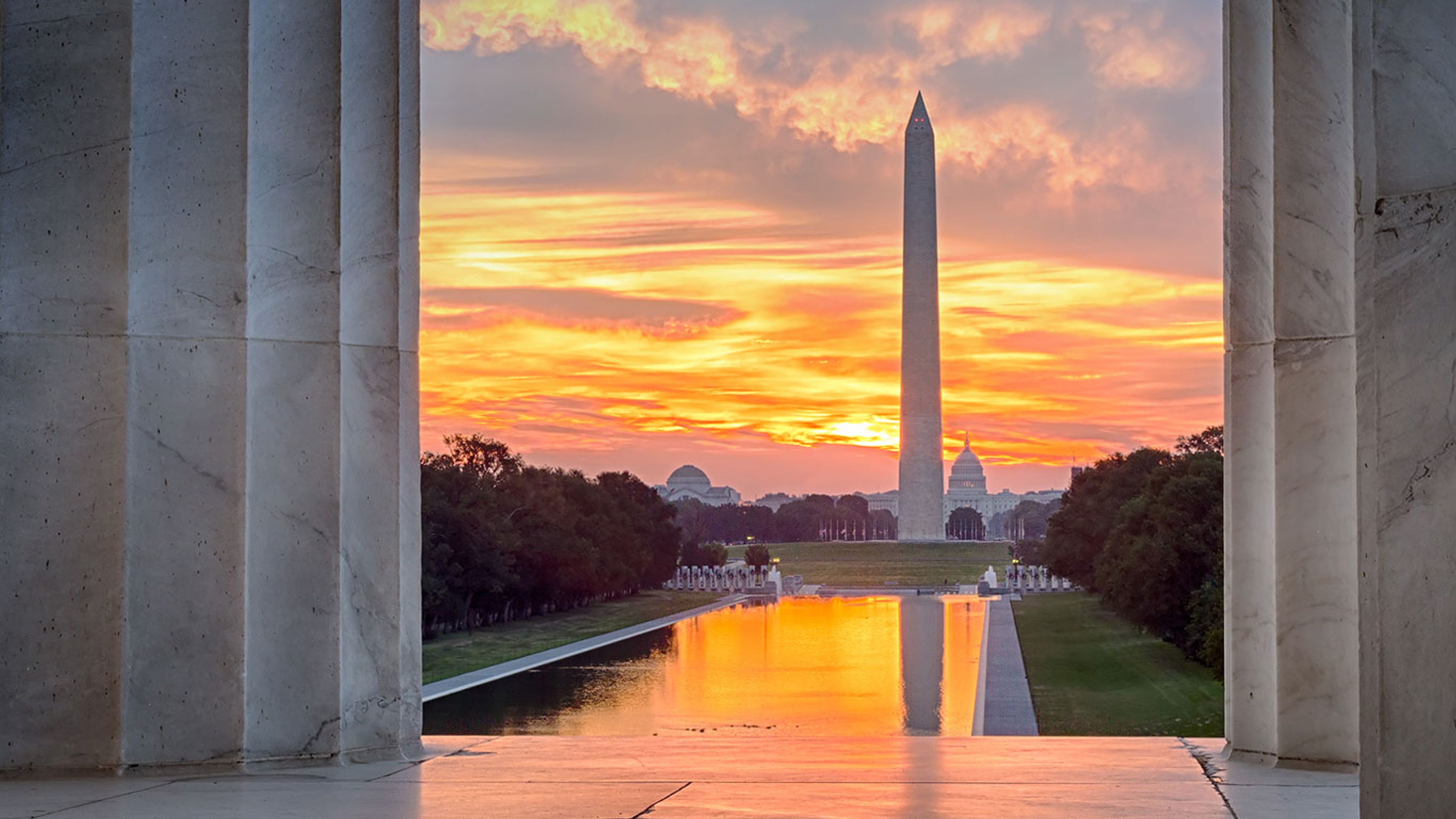 Capitol And Washington Monument Dc Washington DC City View At Sunrise,