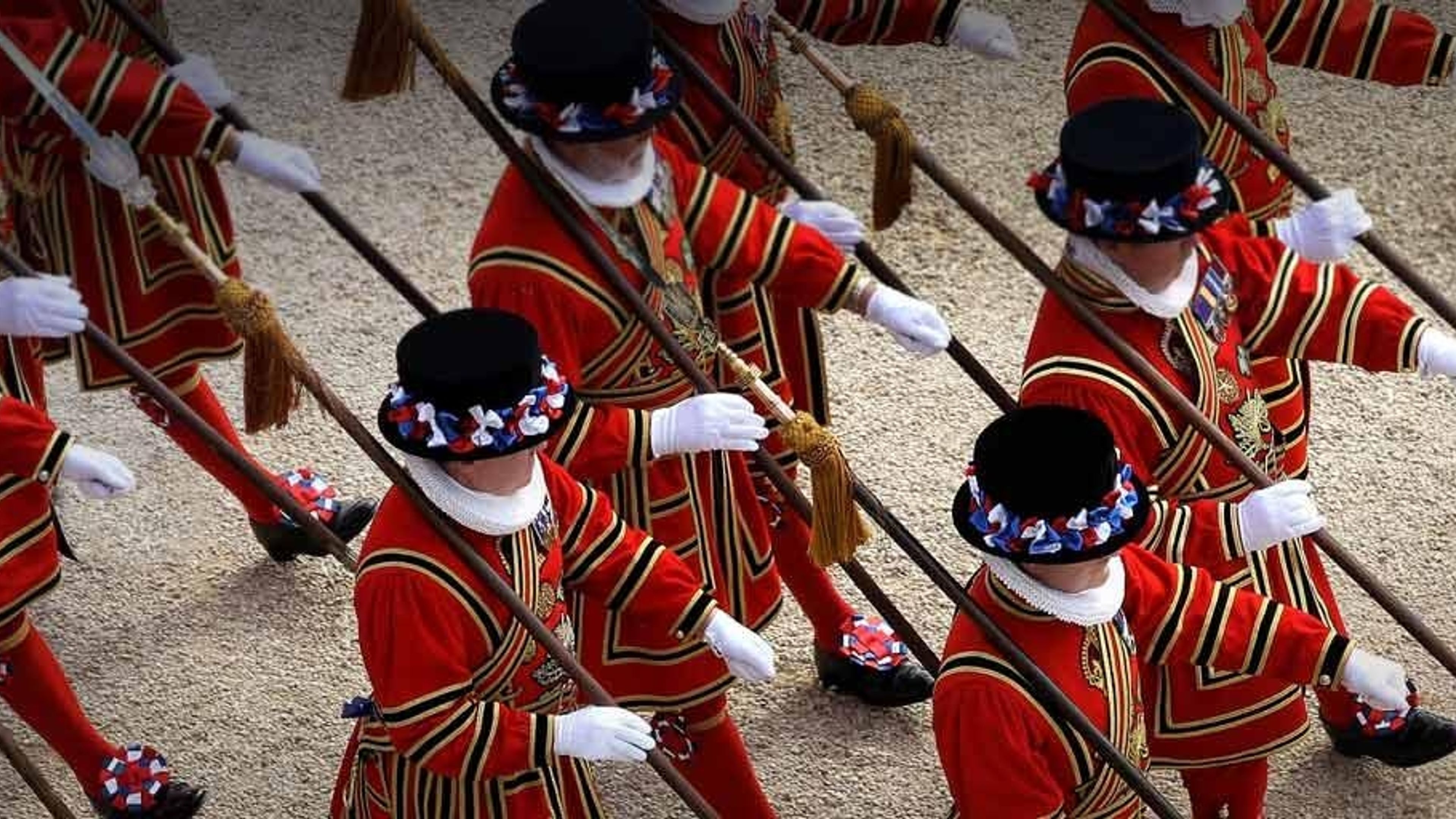 The Queen’s Body Guard of the Yeoman of the Guard march in the gardens ...