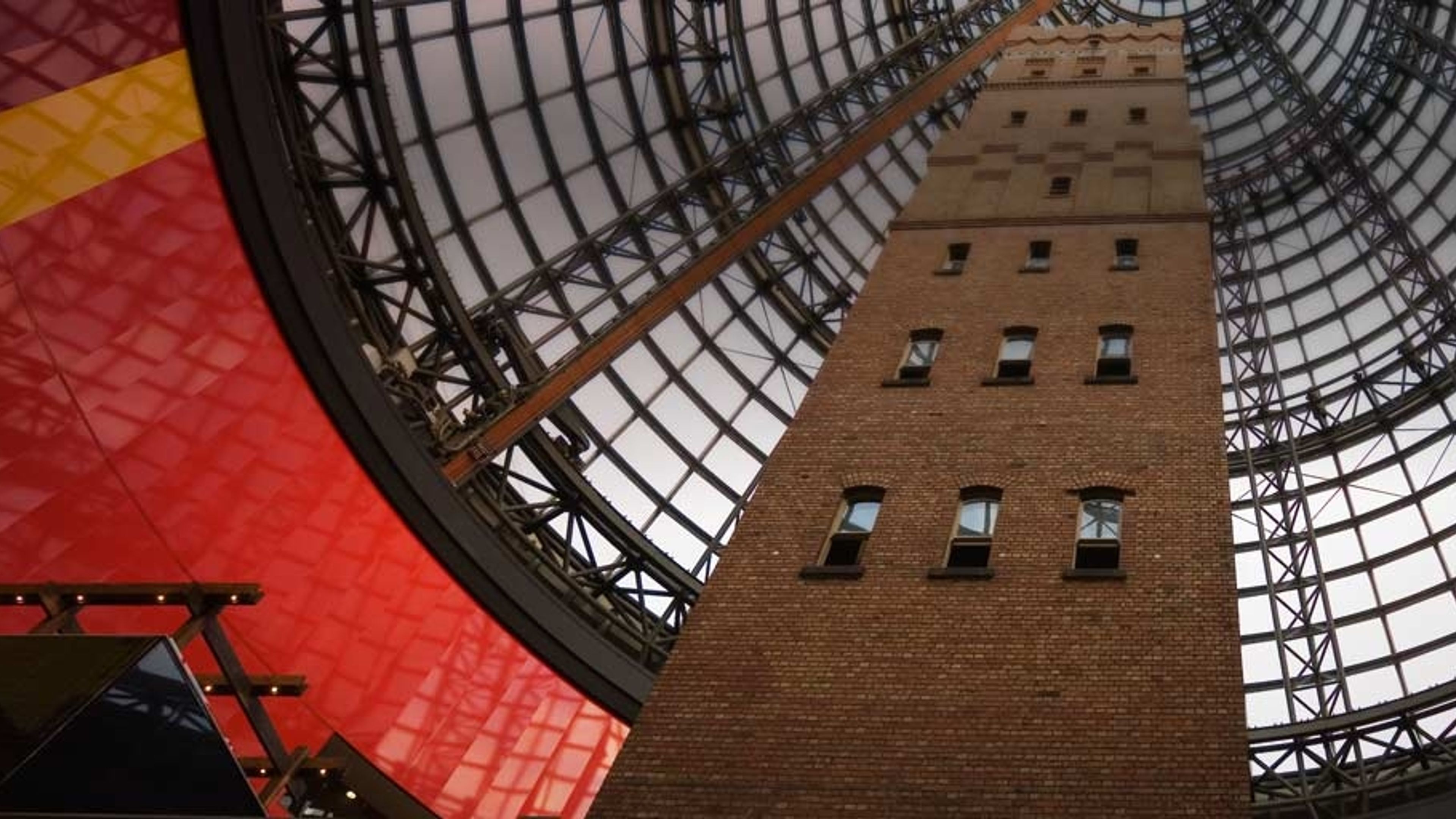 Historic Shot tower within glass dome, Melbourne Shopping Centre ...