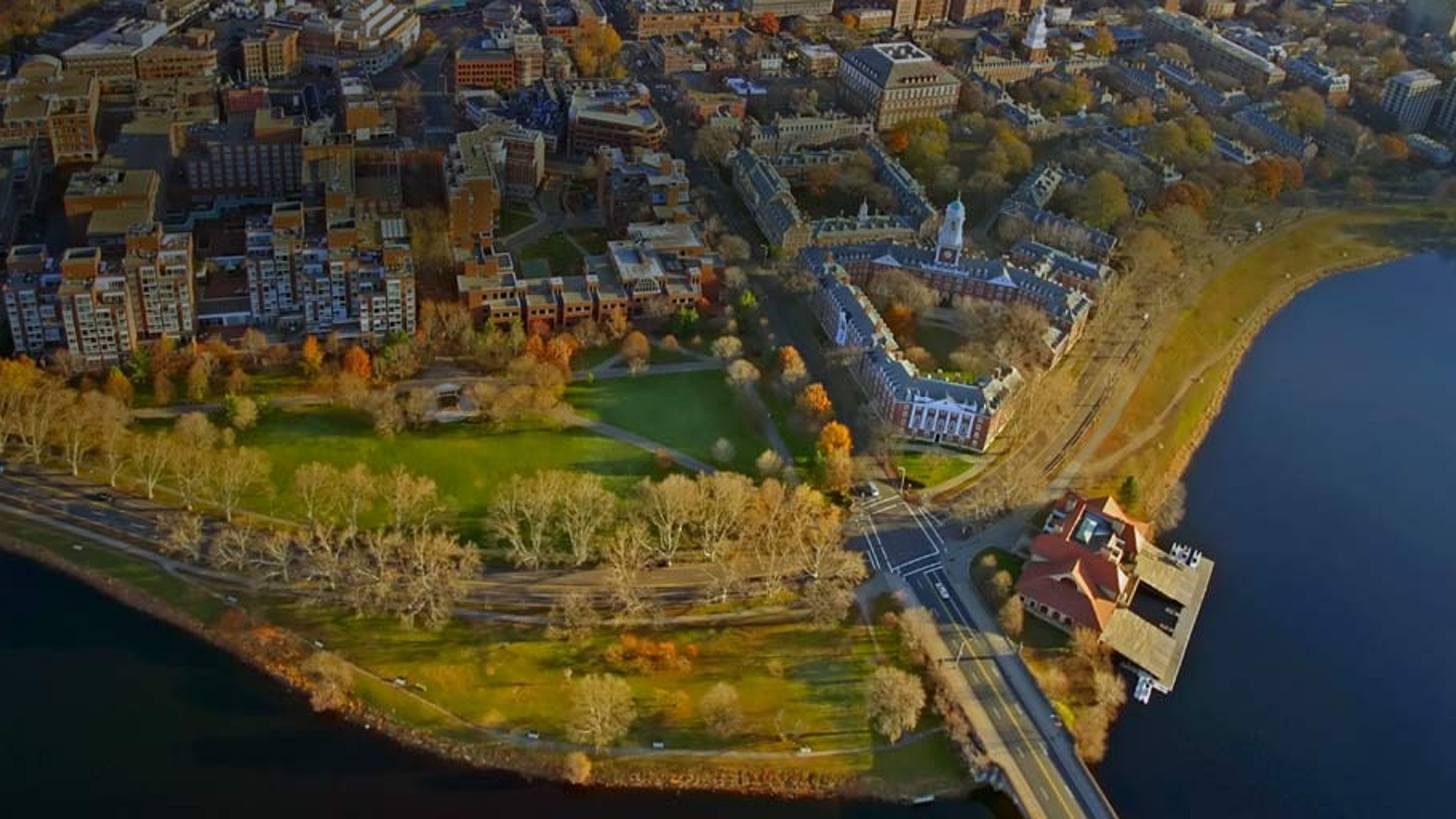 An aerial view of Harvard University in Cambridge, Massachusetts, USA ...