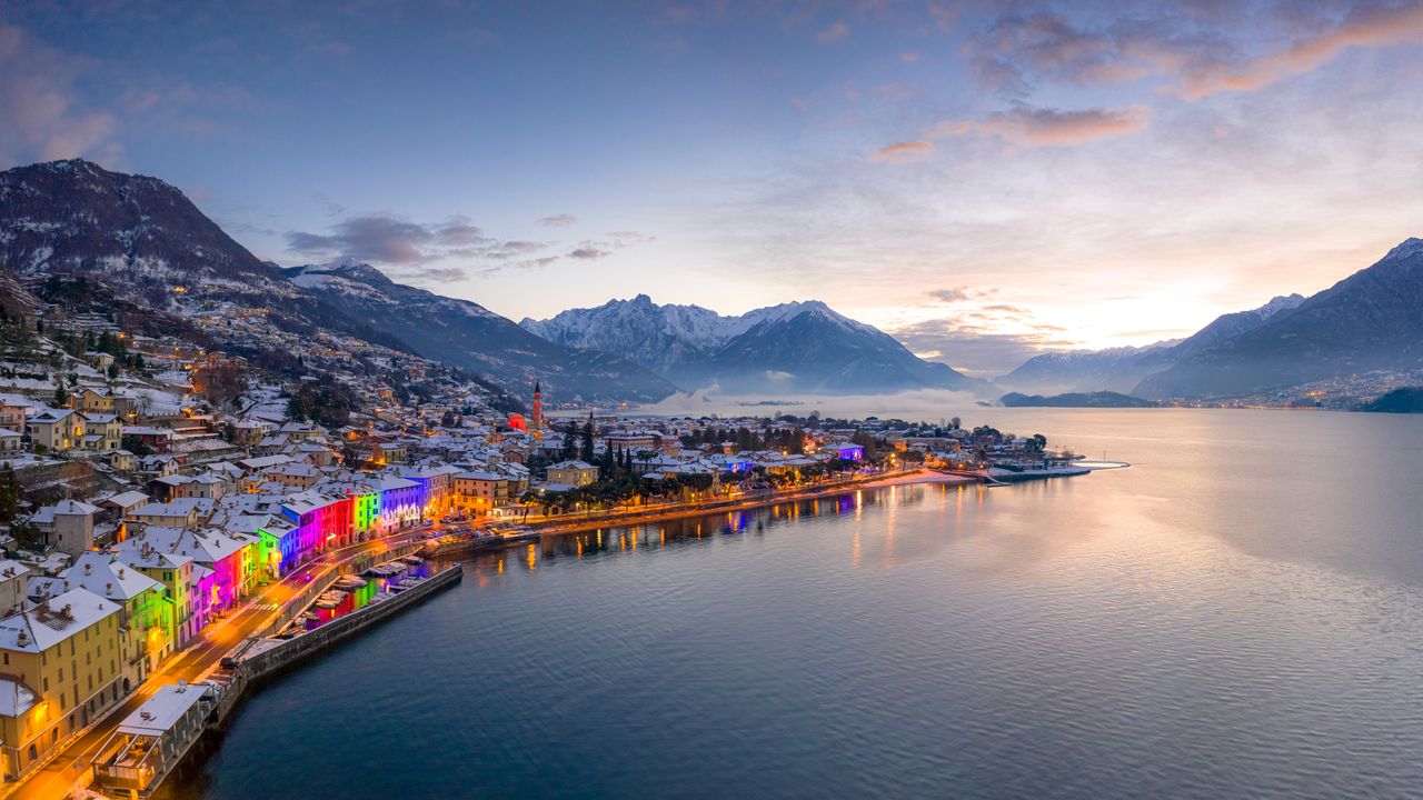 Christmas lights on buildings of Domaso, Lake Como, Italy - Bing ...