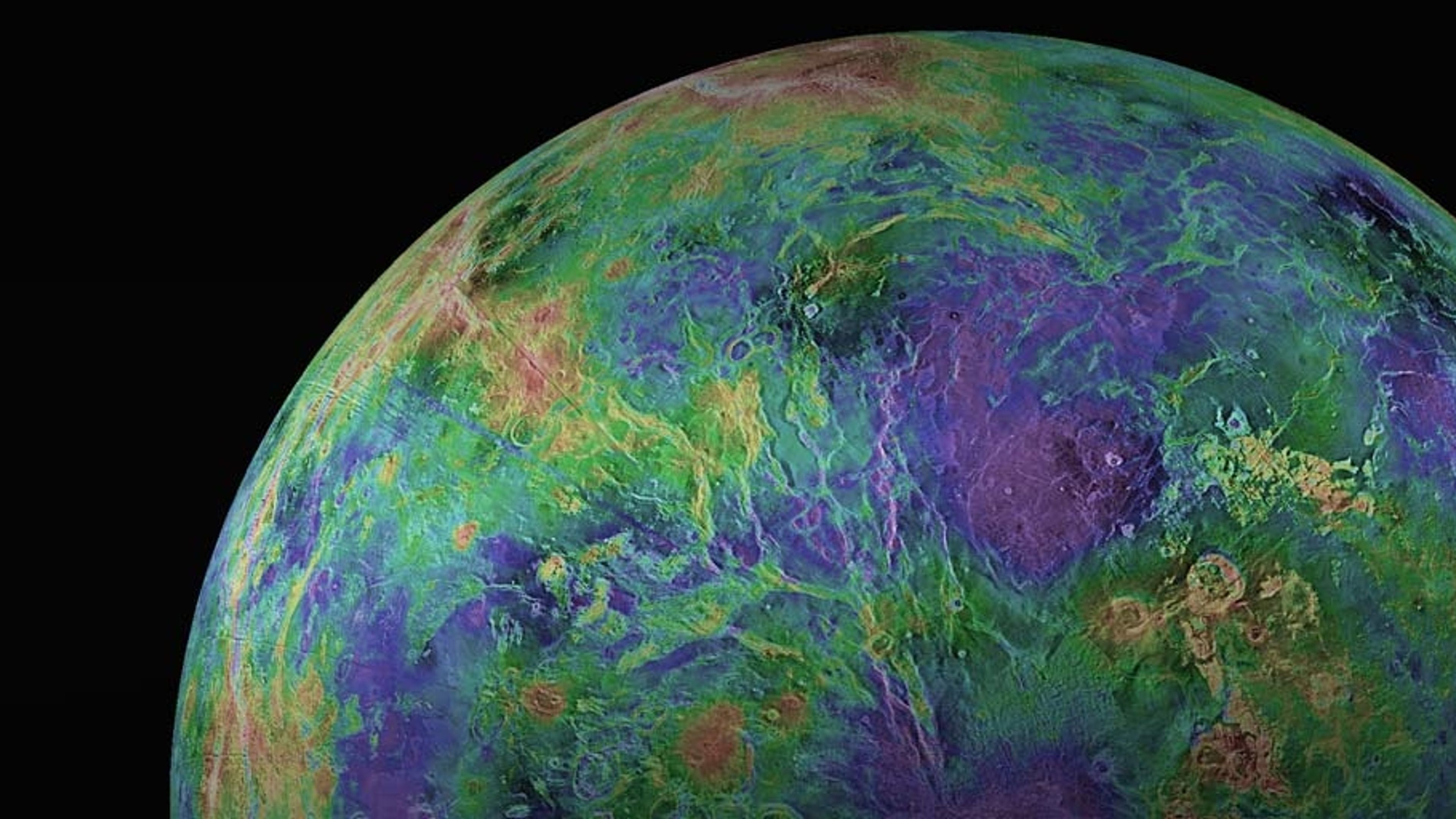 Radarbild der nördlichen Halbkugel des Planeten Venus, zusammengesetzt ...