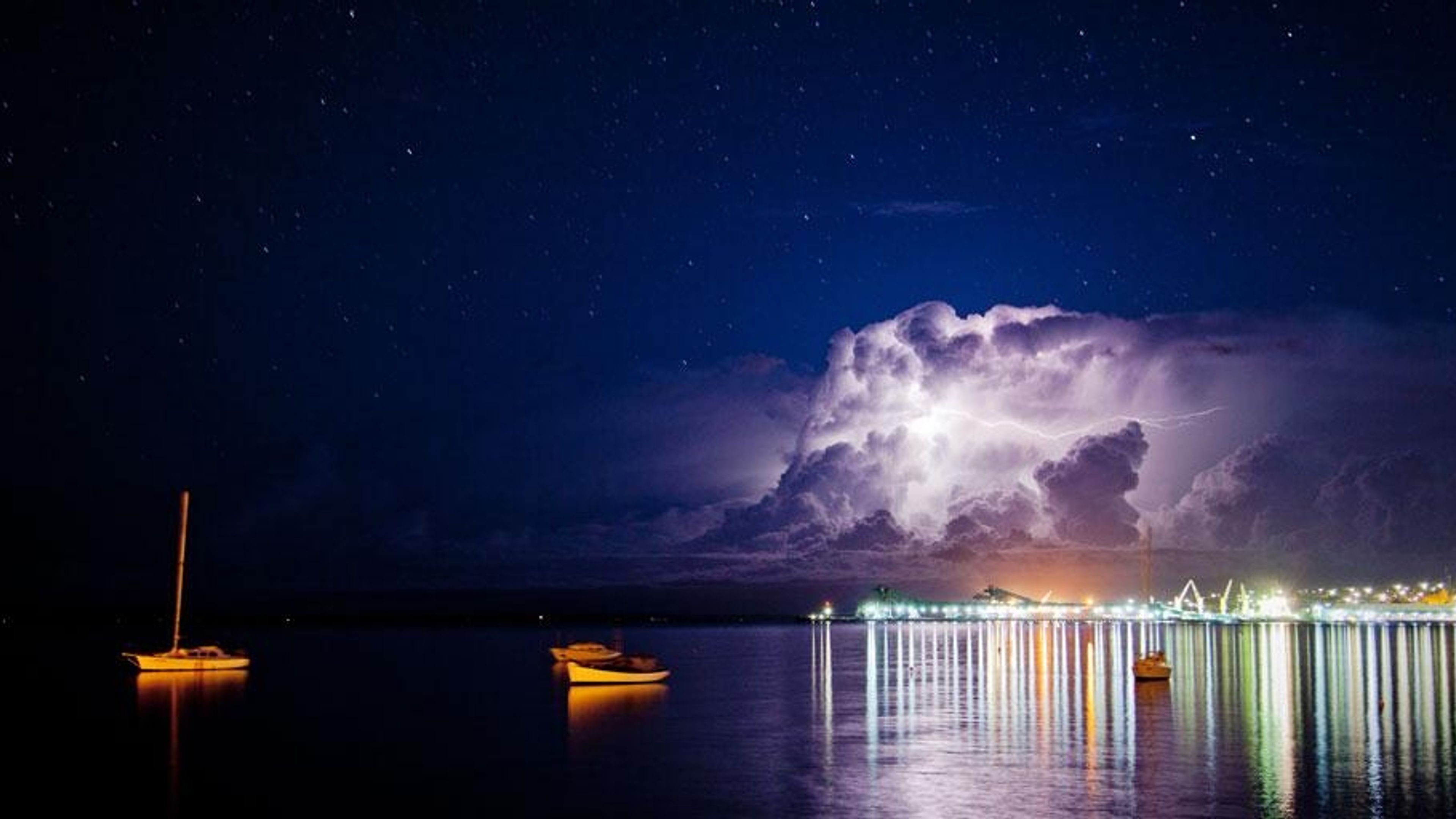 Lightning storm over Port Lincoln with reflections of large storm ...