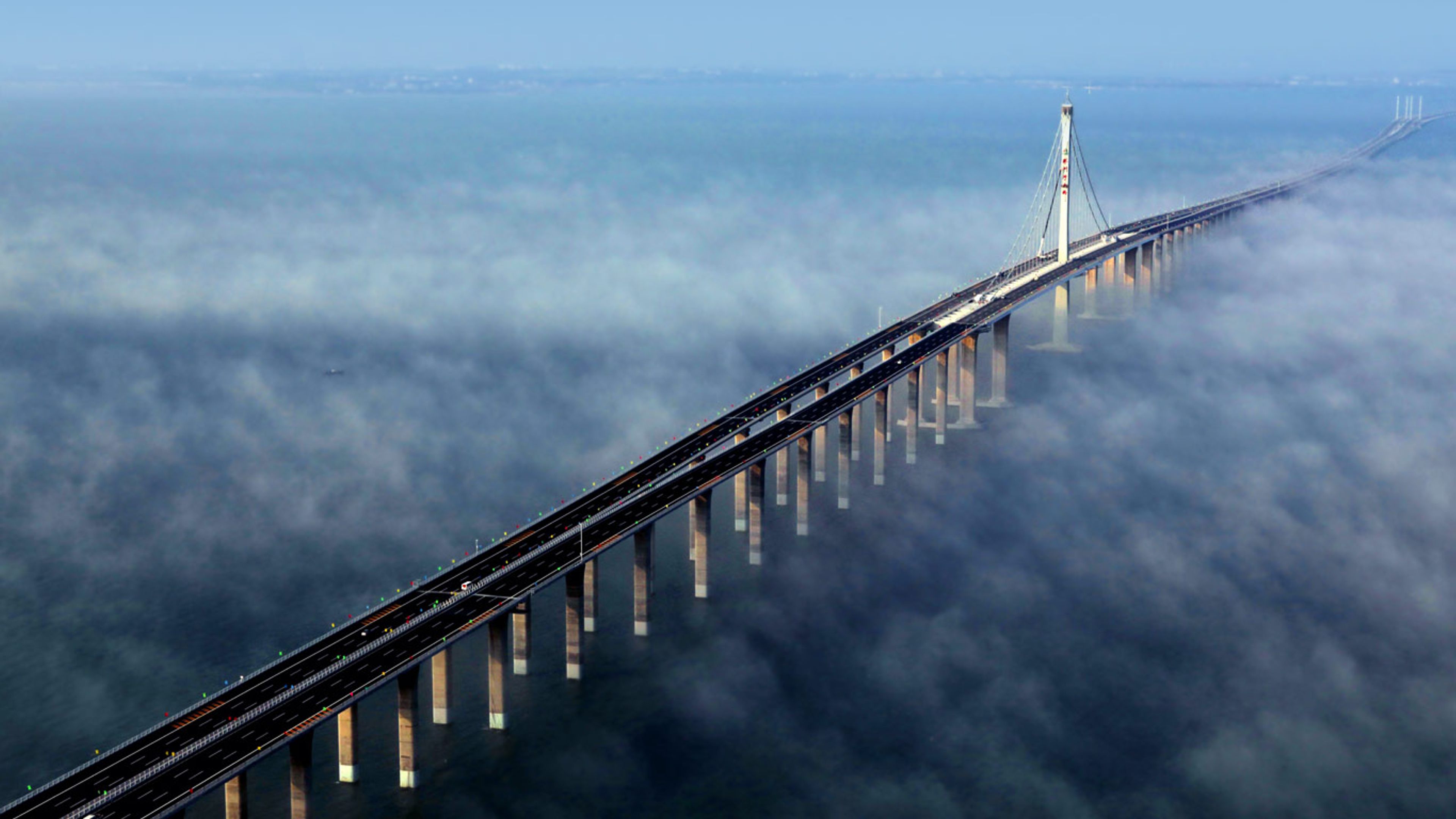 Aerial view of Jiaozhou Bay Bridge in Qingdao, east China's Shandong ...