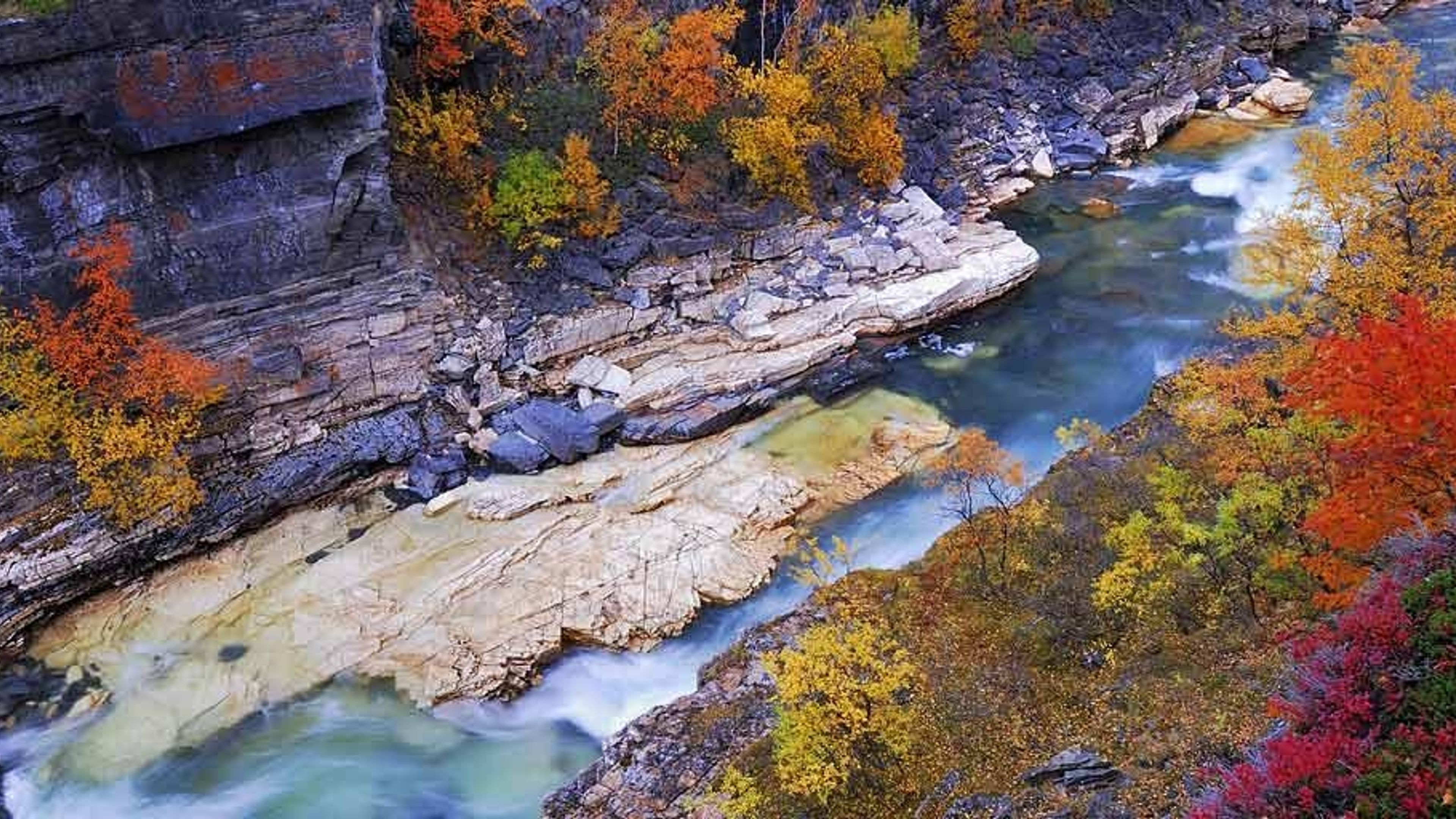 Autumn scenery along the Abiskojåkka River in Abisko National Park ...