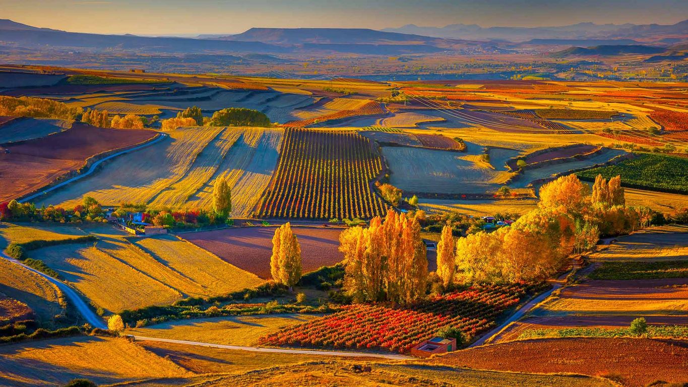 Autumnal landscape near the town of Clavijo in Spain's Rioja district ...