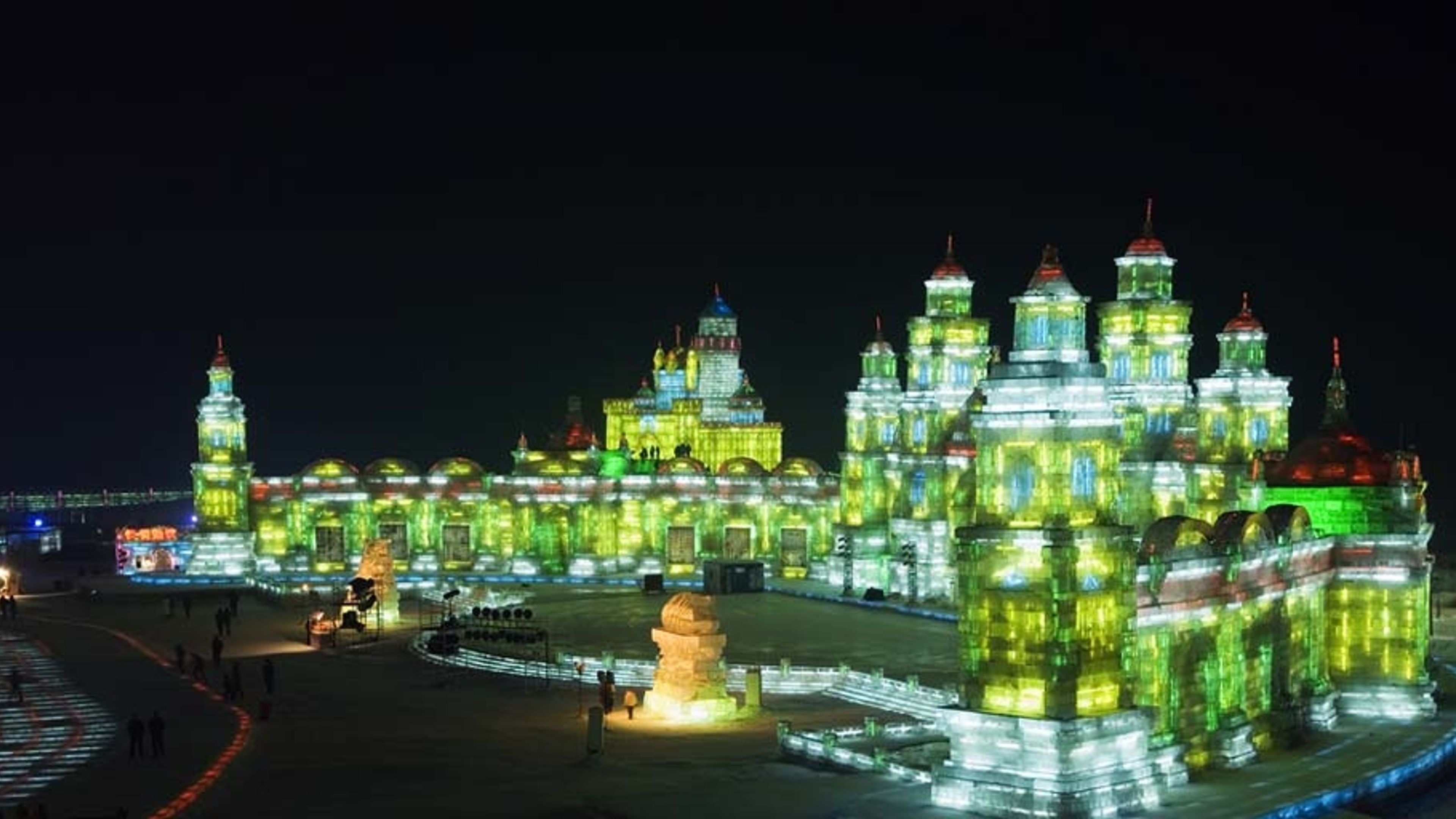 Colorful ice sculptures at the Harbin International Ice and Snow ...